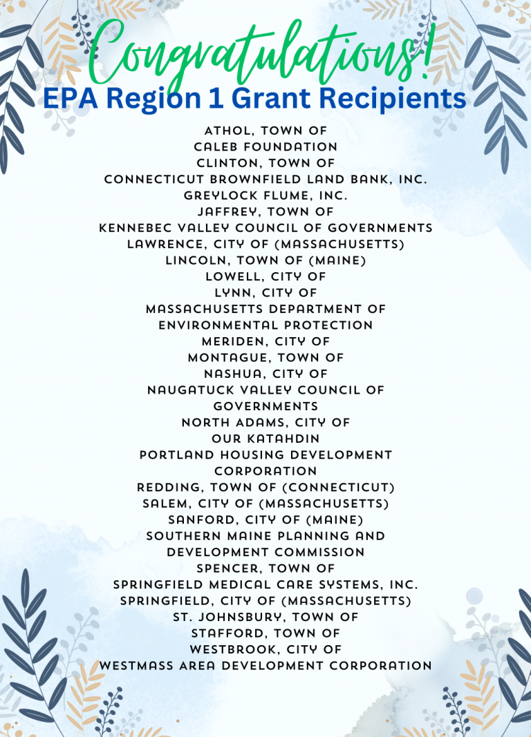 Region 1 EPA Grant Recipients | Technical Assistance to Brownfields Program